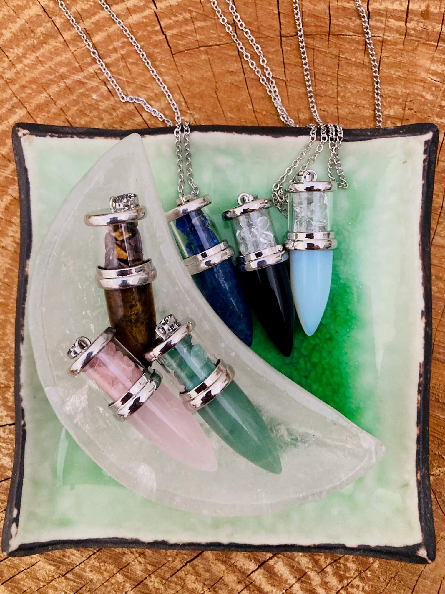 Bullet Tip Pendulums with Crystal Chips – Amethyst Aura Moon